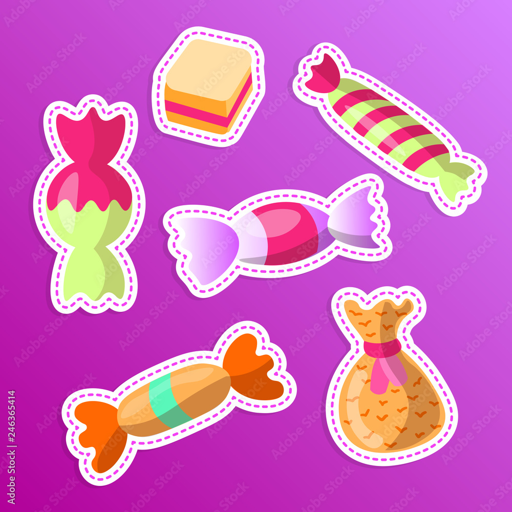 Sweet cartoon sticker candy set. Collection of sweets, cartoon style ...
