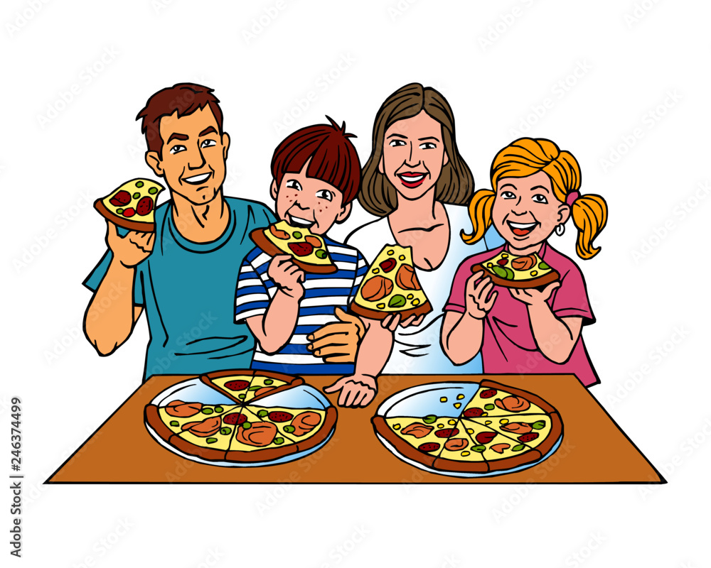 Family Eating Pizza At Table