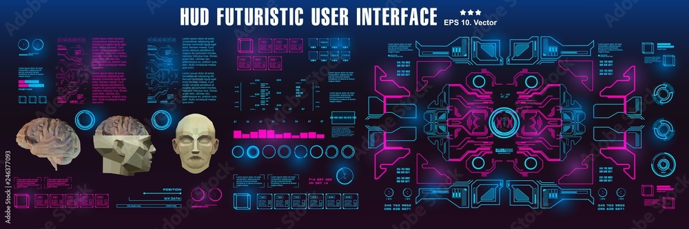 HUD medical virtual graphic touch user interface. Brain scanning ...