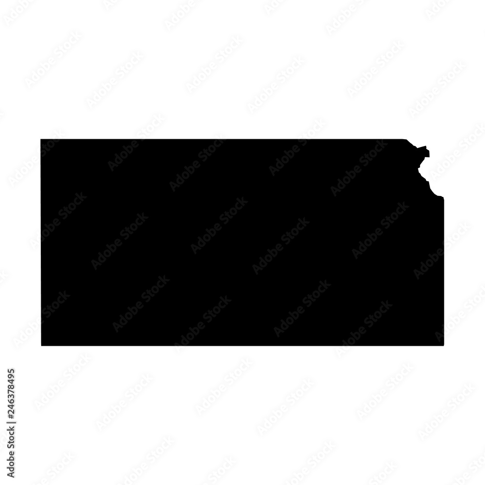 Kansas, state of USA - solid black silhouette map of country area ...