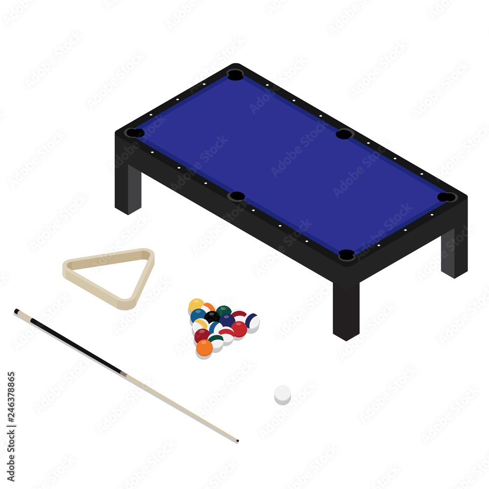 Vector illustration realistic pool table with set of billiard balls ...