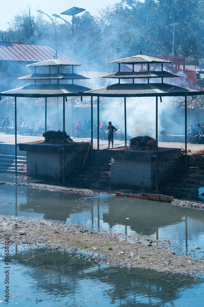 Funeral pile, Pashupatinath Temple, Bagmati River, Kathmandu Valley ...