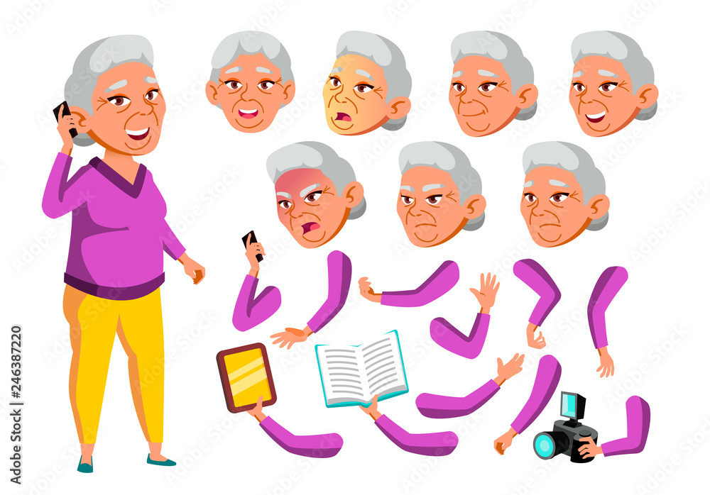 Asian Old Woman Vector. Senior Person. Aged, Elderly People. Leisure ...