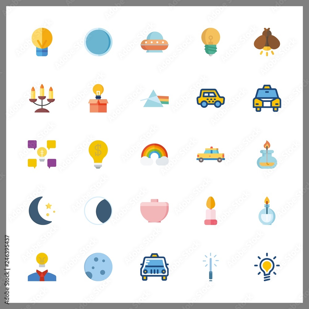 25 glowing icon. Vector illustration glowing set. idea and burner icons ...