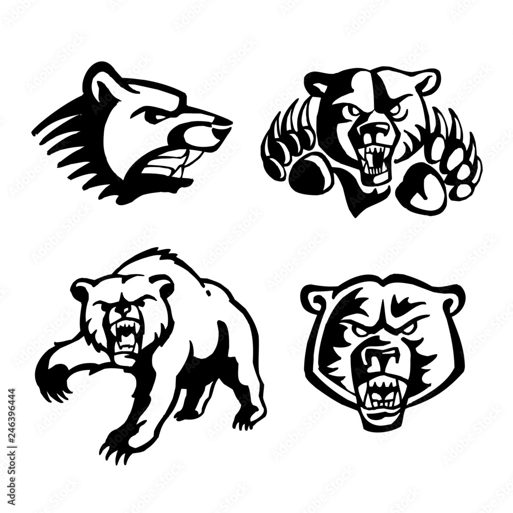 Black And White Grizzly Bear Clip Art