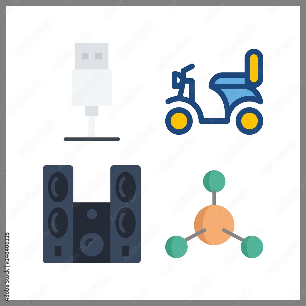 4 power icon. Vector illustration power set. atom and usb cable icons ...