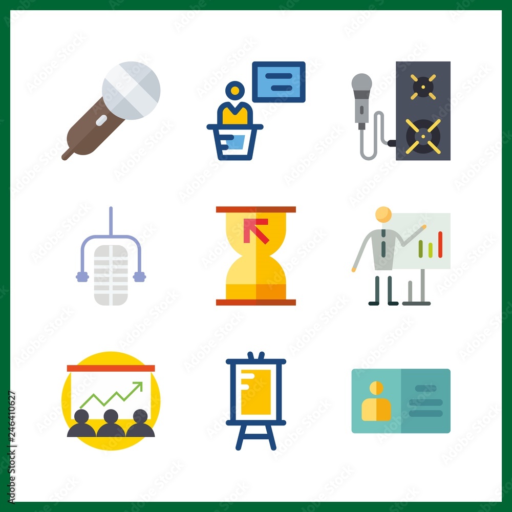 9 conference icon. Vector illustration conference set. id card and ...