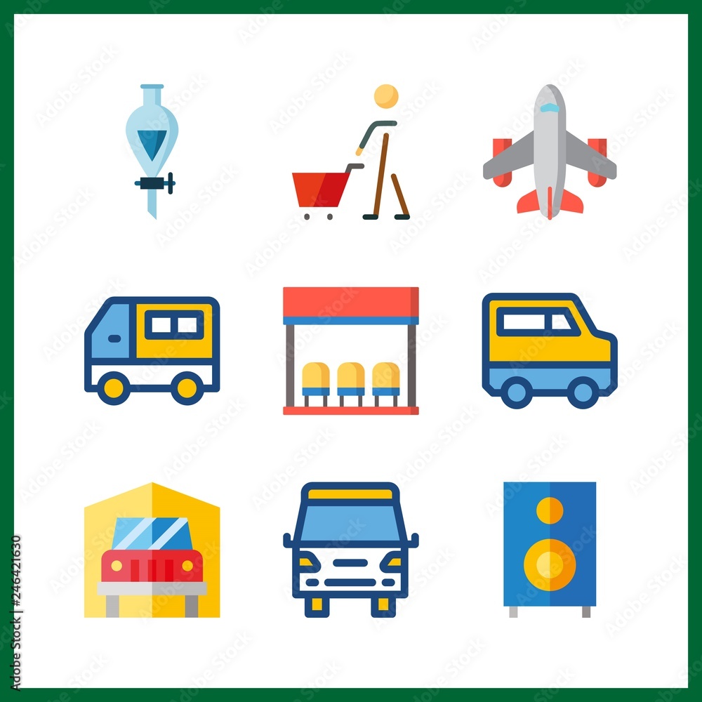 9 commercial icon. Vector illustration commercial set. van and online ...