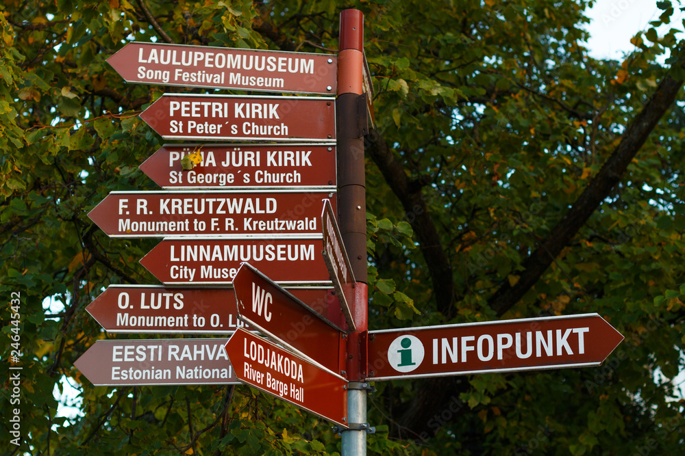 Tourist signs (in Estonian and in English) to attractions and ...