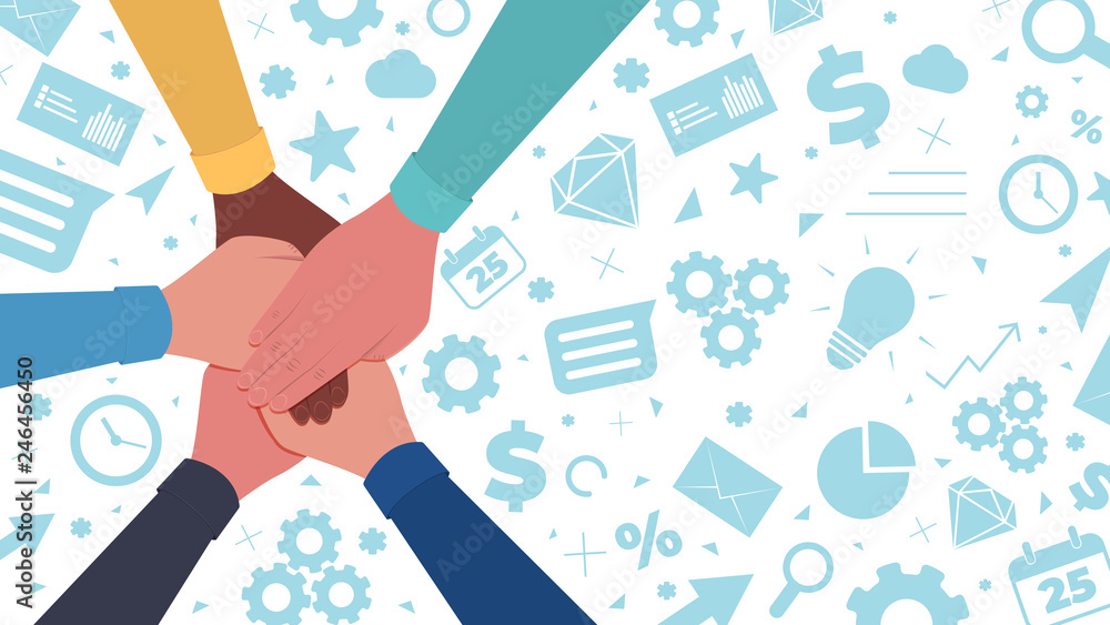 Hands together. Symbol of teamwork and unity. People putting their ...