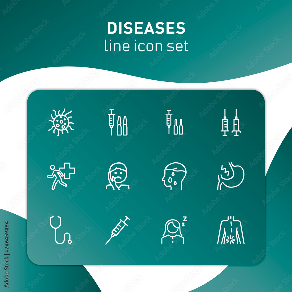 Diseases line icon set. Set of line icons. Healthcare concept. Syringe ...