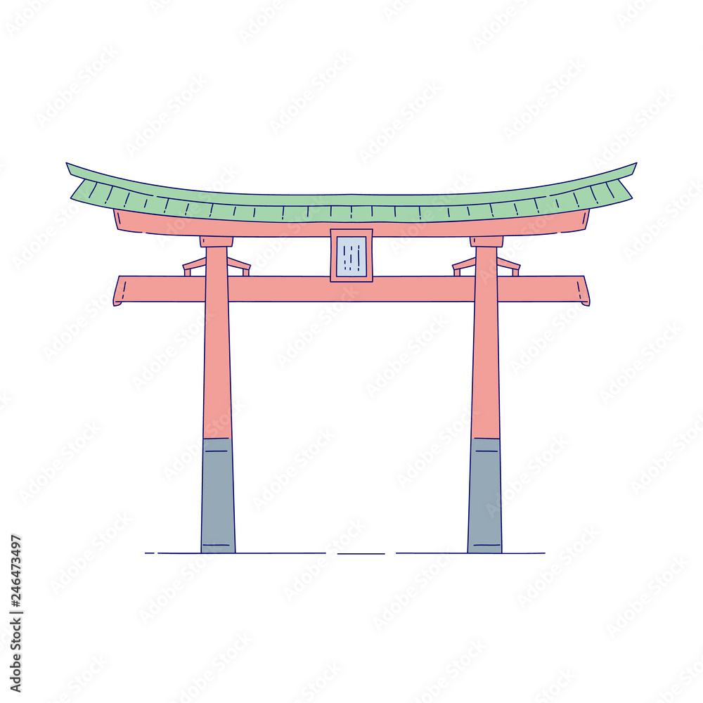 Vector Chinese gateway building architectural landmark. Oriental ...