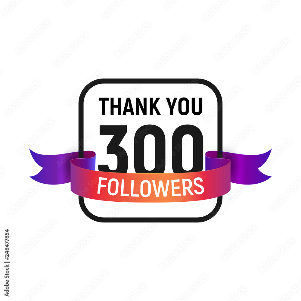 300 followers number with color bright ribbon isolated vector icon ...
