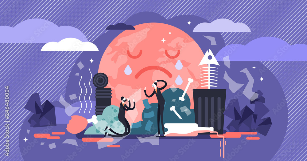 Waste vector illustration. Flat tiny person concept and earth trash ...