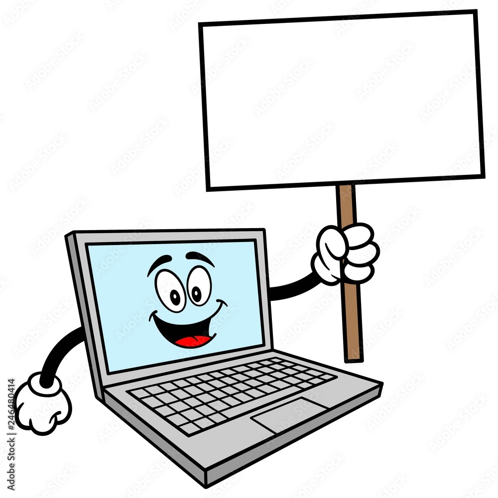 Computer Mascot with Sign - A vector cartoon illustration of a Computer ...
