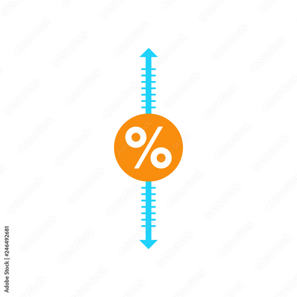round percent progress bar element with blue scale and arrows up and ...