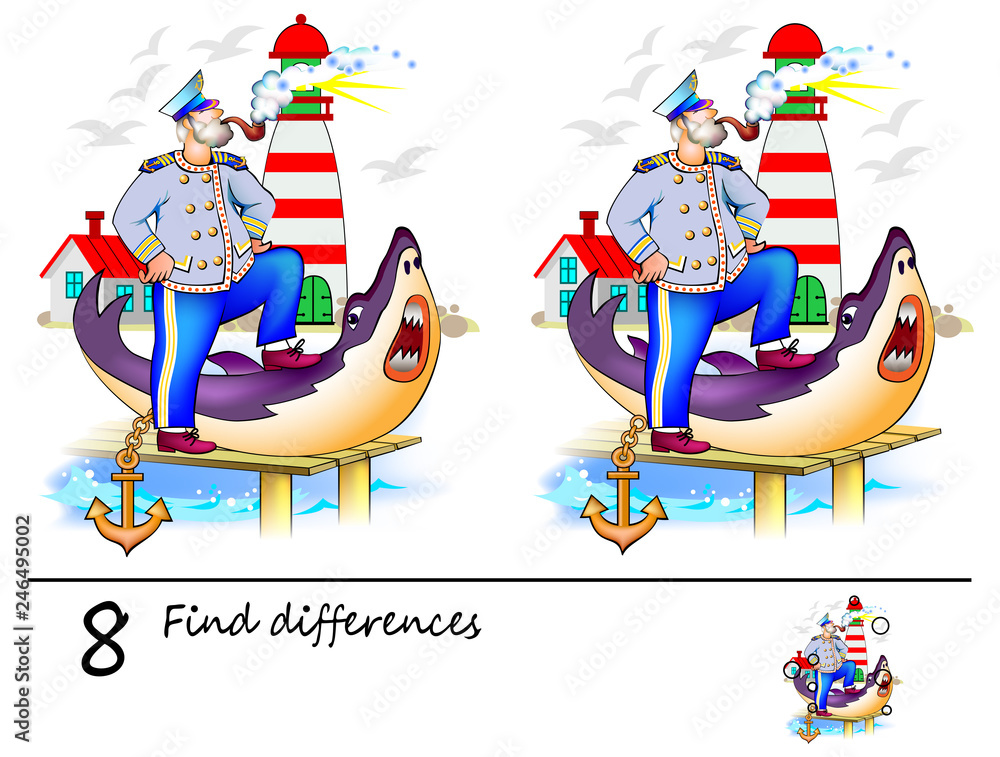Logic puzzle game for children and adults. Need to find 8 differences ...