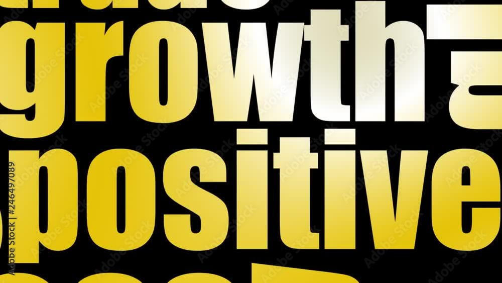 Conceptual positive thinking animated gold colored word cloud on black ...