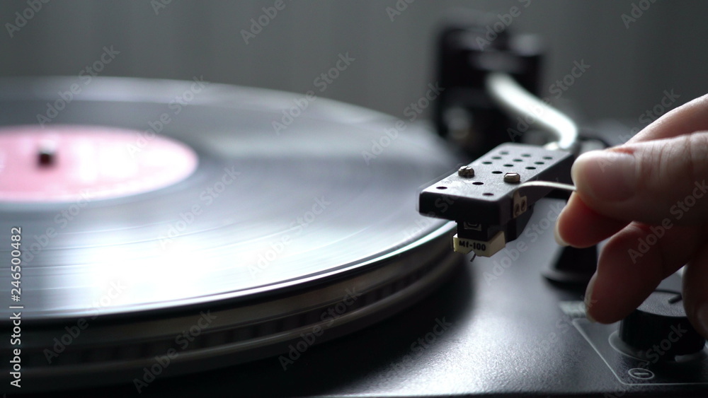 Cinemagraph Loop Vintage Vinyl Turntable Record Player with female hand ...