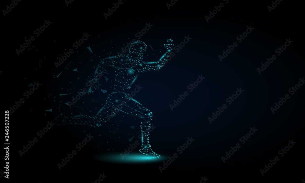 Abstract Sprinter futuristic background with low-poly, polygon and ...