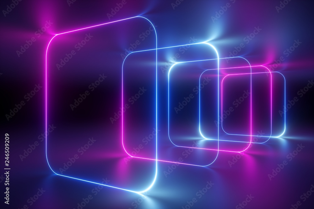 3d render, abstract background, ultraviolet neon light, holographic ...