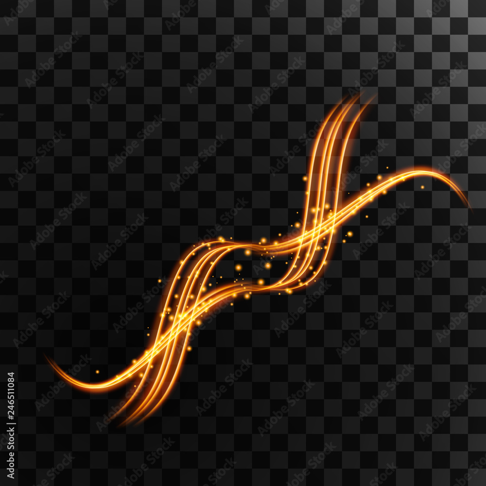 Light line gold swirl effect of glitter fire flare trace. Magic curve ...