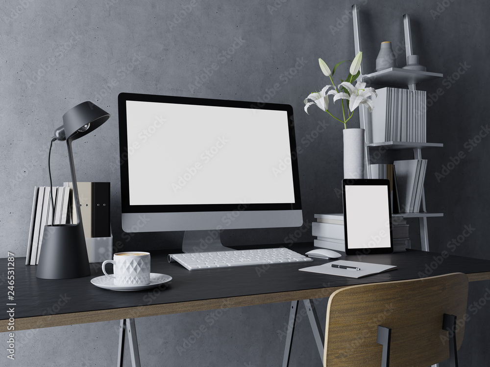 3d illustration of mockup design of white screen for your web design ...