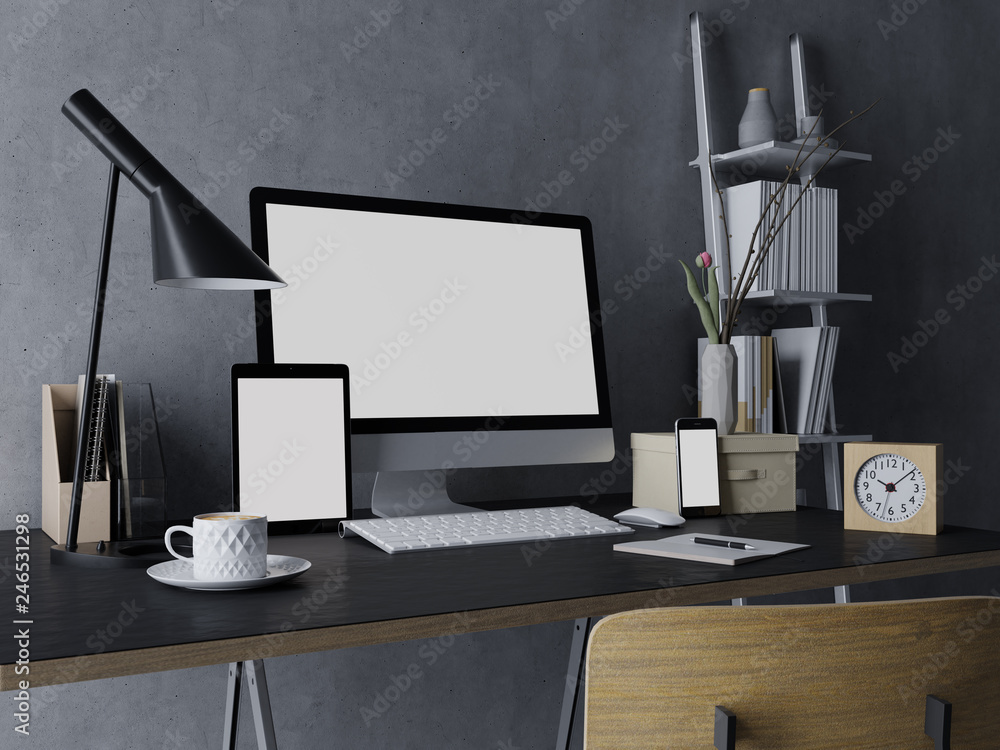 3d realistic render of mock up template of blank screen of computer ...