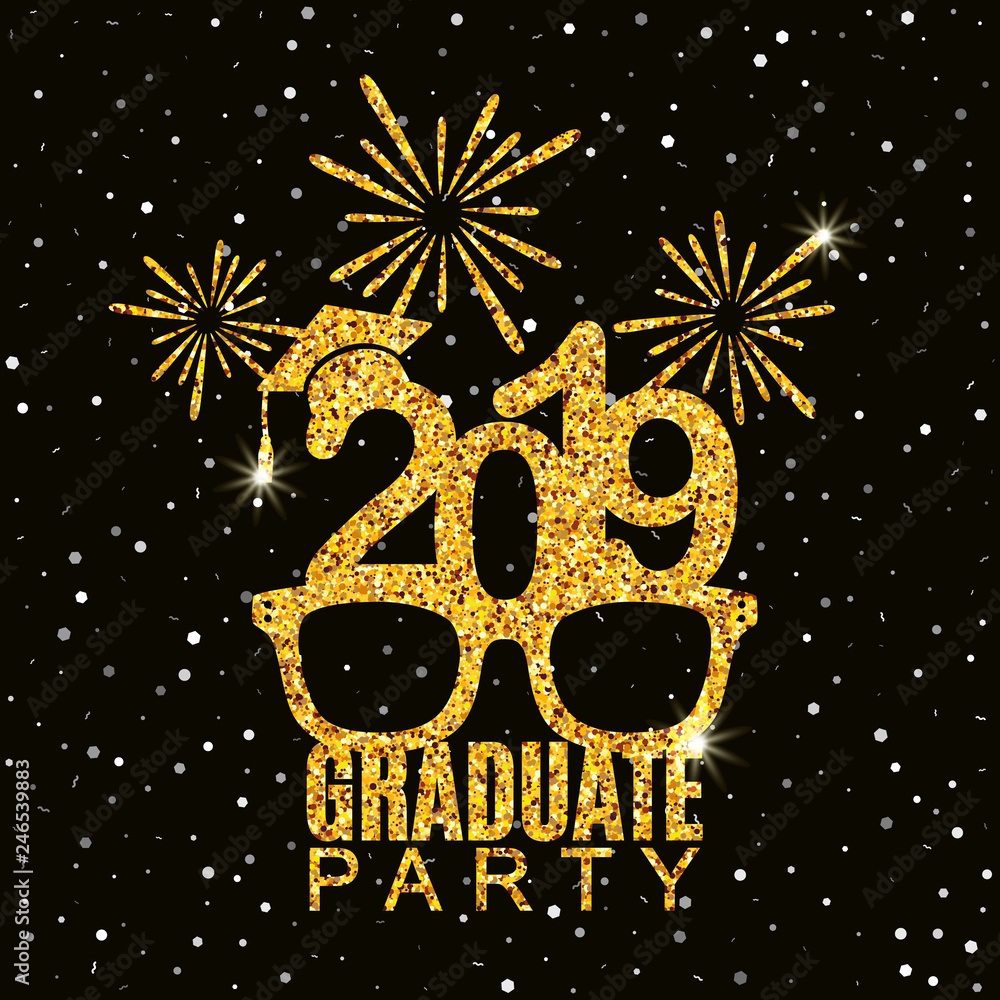 Graduate party 2019 class of greeting card with glasses, hat and ...
