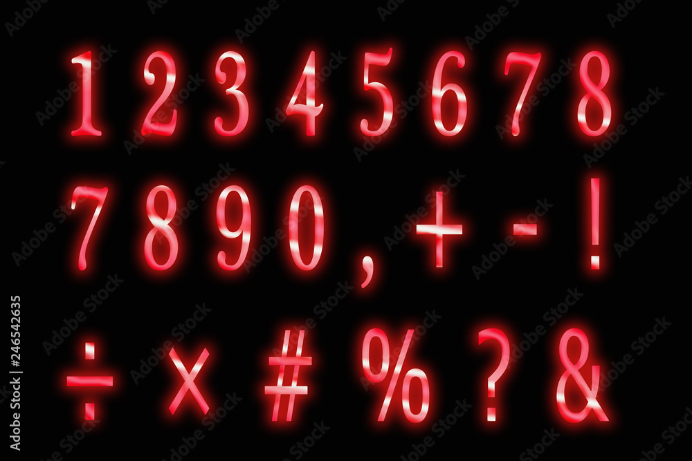 Neon numbers and symbols ネオンの数字と記号 Stock Illustration | Adobe Stock
