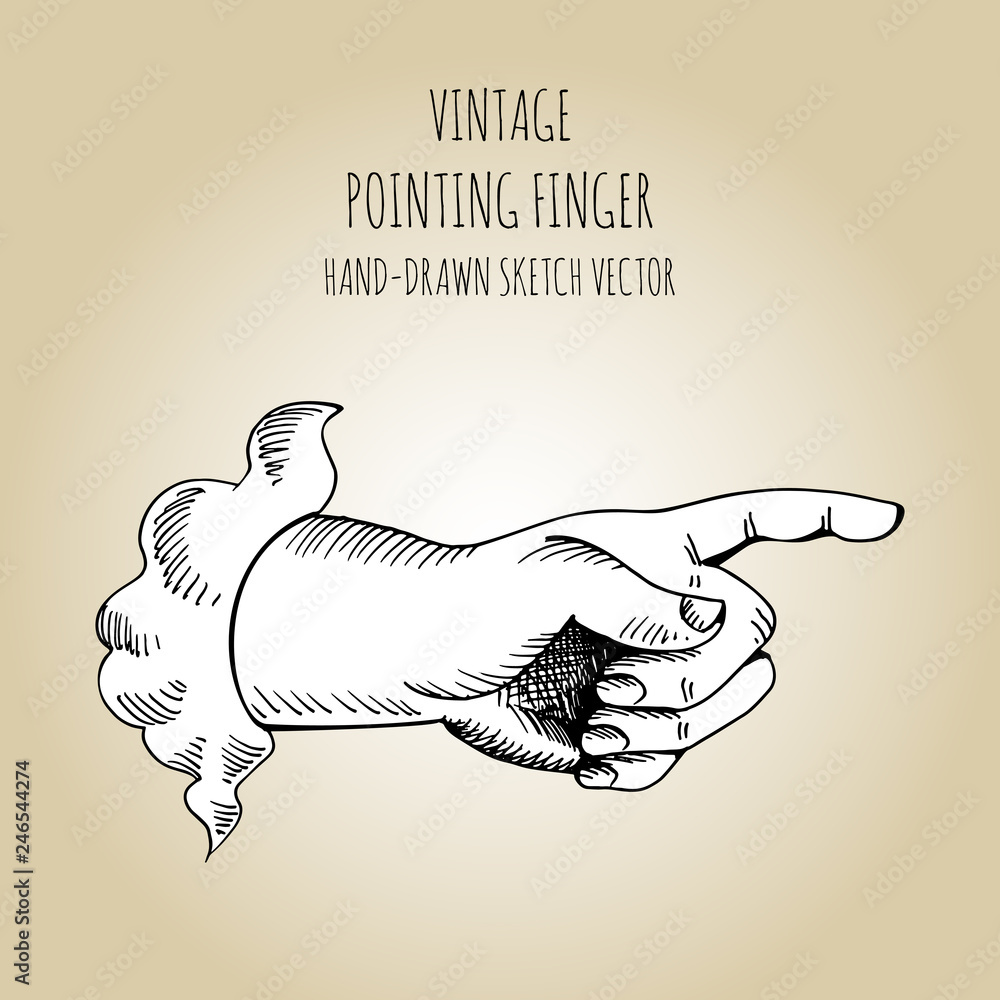 Hand gesture. Forefinger. Finger pointing. Hand drawn illustration ...