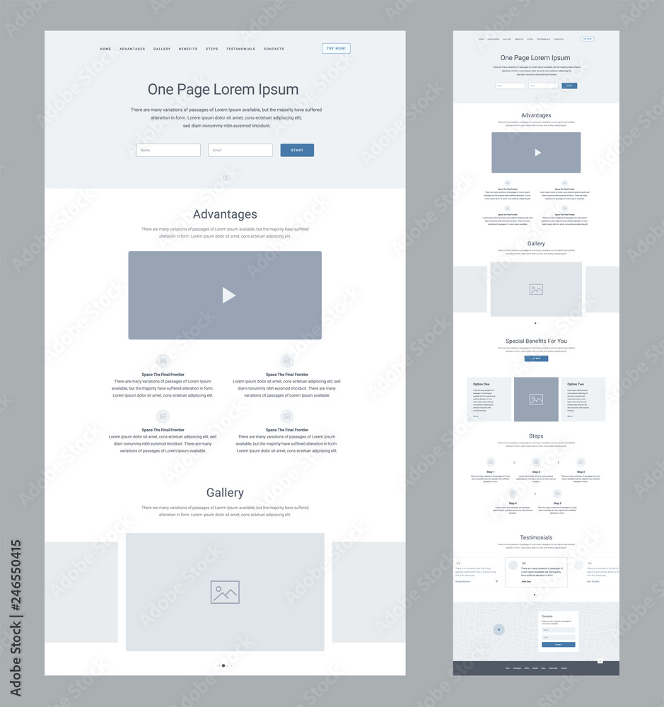 One page website design template for business. Landing page wireframe ...