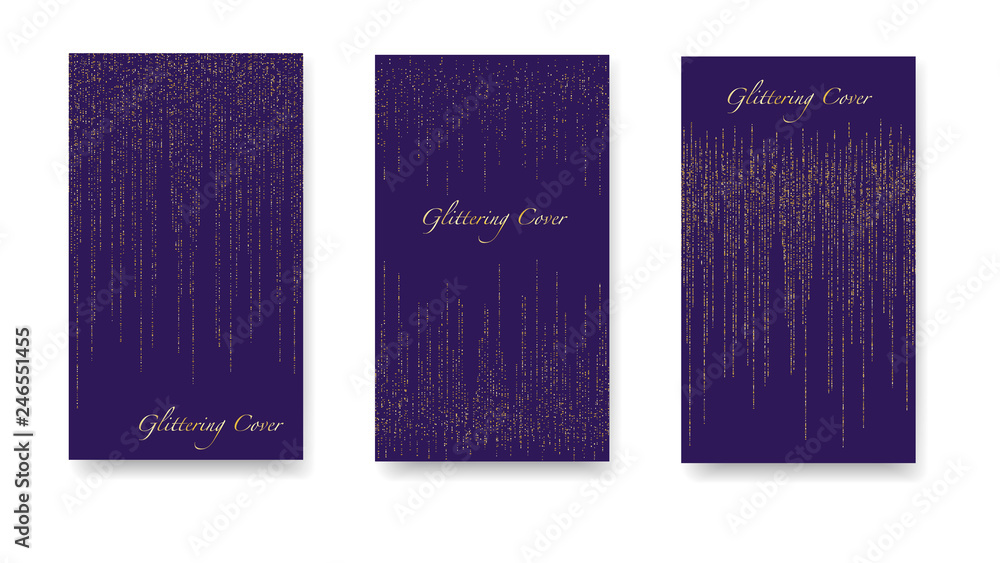 Shiny festive gold backgrounds. Set of violet gold covers, templates ...