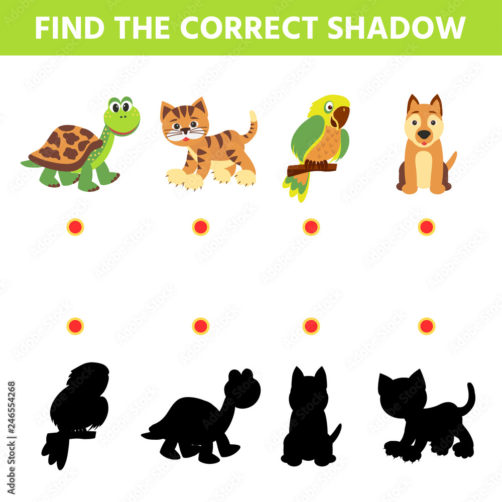 Children shadow matching game. Find the correct shadow pets set. Funny ...