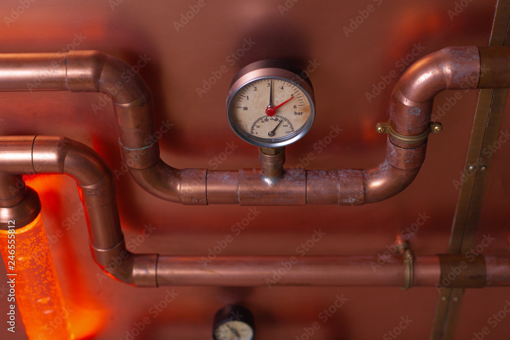 Pressure sensor on copper pipe for steam control Stock-Foto | Adobe Stock