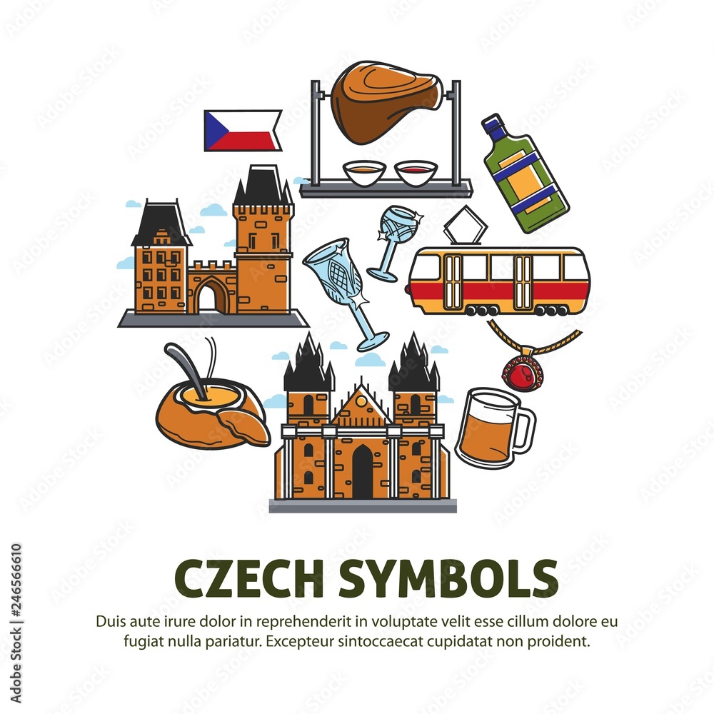 Czech symbols food and architecture or culture Stock Vector | Adobe Stock