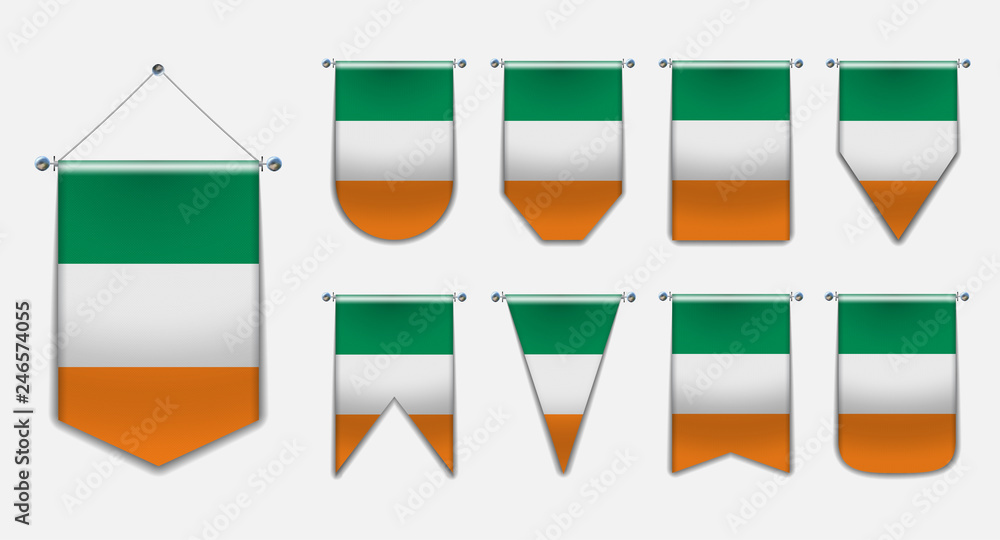 Set of hanging flags of the IRELAND with textile texture. Diversity ...