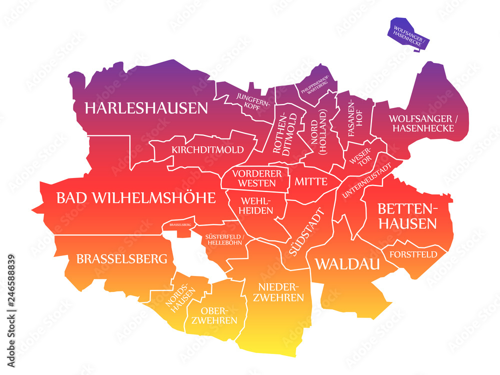 Kassel City Map Germany DE labelled rainbow colored illustration Stock ...