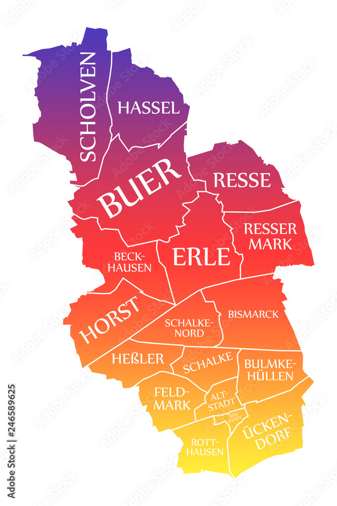Gelsenkirchen City Map Germany DE labelled rainbow colored illustration ...