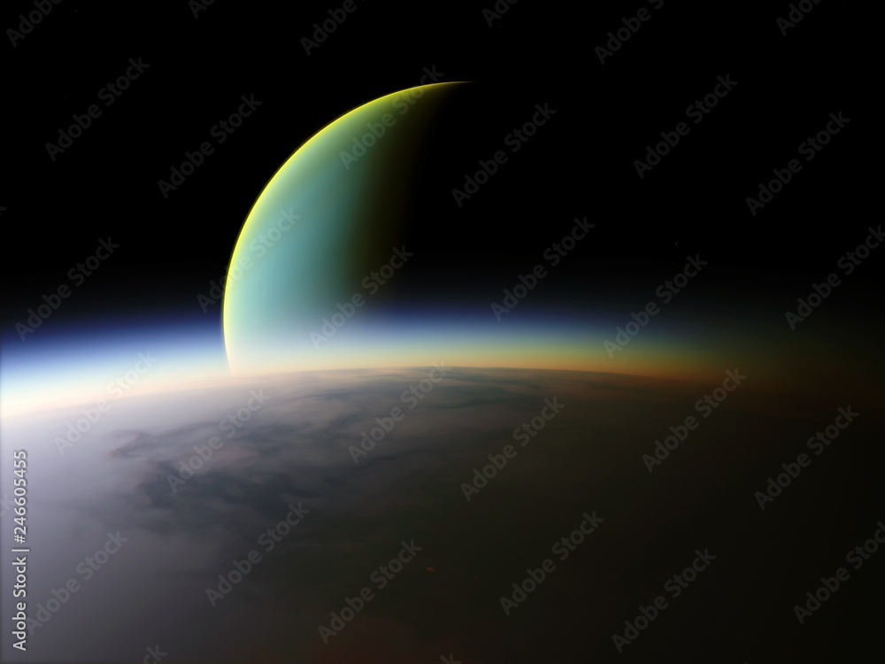 Planet in the space. Colorful art. Solar system. Gradient color. Space ...