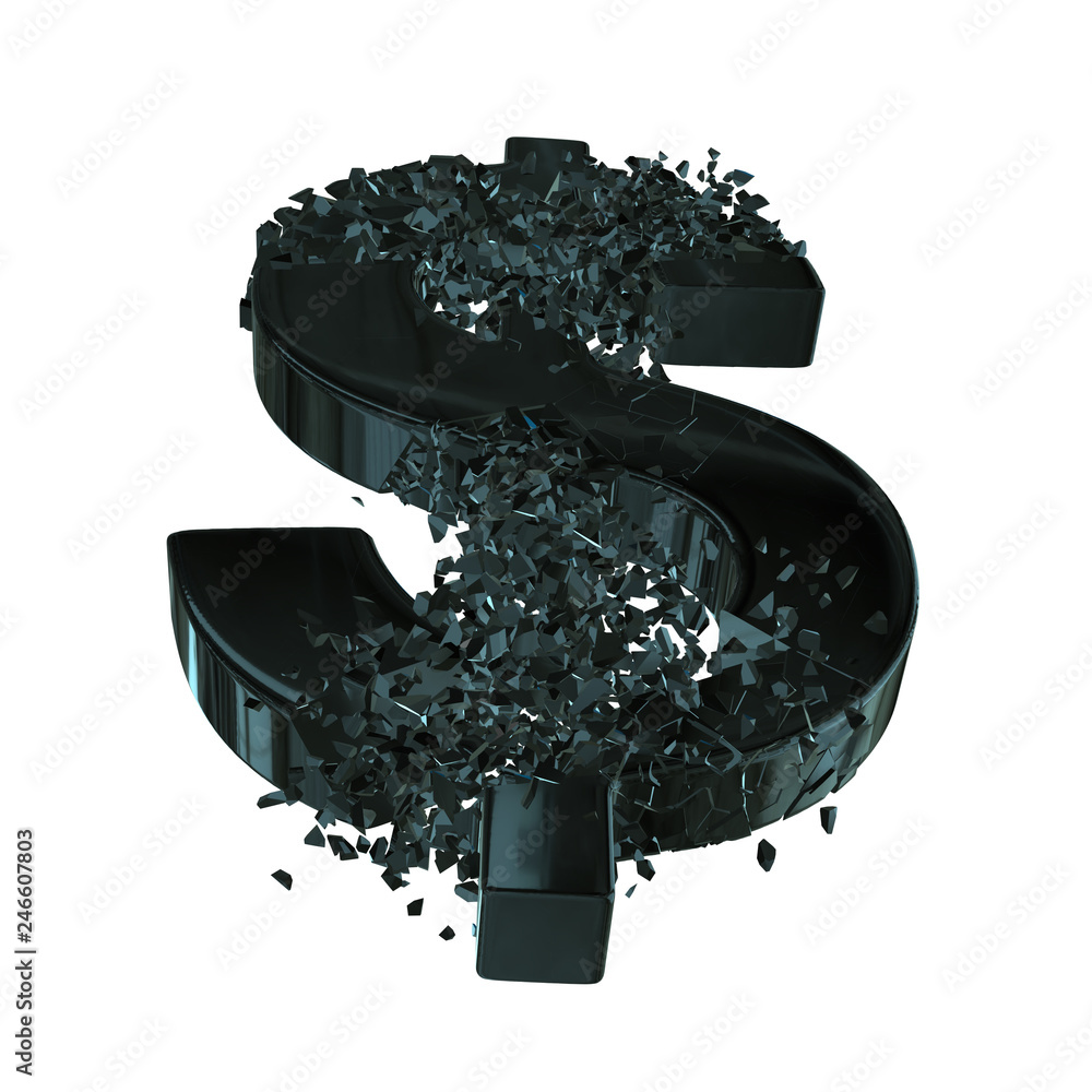 Fractured Dollar value with disappearing effect. Financial crisis ...