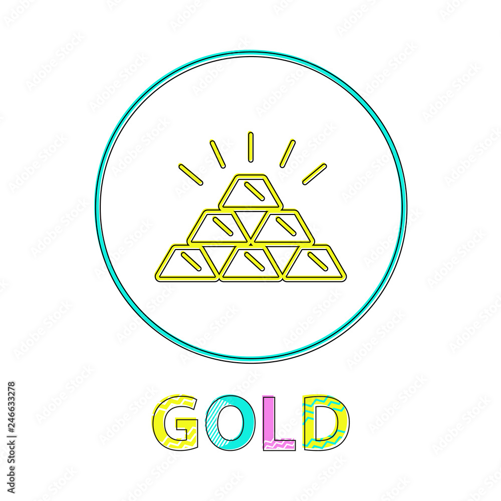 Gold web button, linear icon for online payments. Stack of precious ...