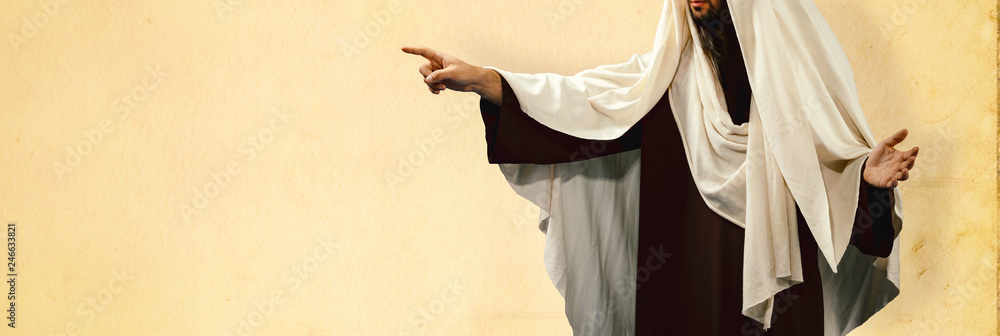 Jesus Christ pointing finger to the side. Stock Photo | Adobe Stock