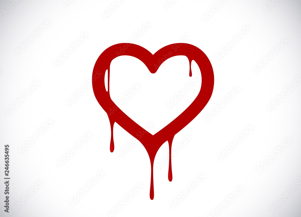 Red heart shape melting with drops. Bloody tatoo heart symbol for logo ...