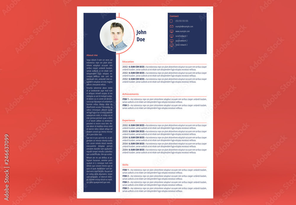Resume Layout with Coral Accents Stock Template | Adobe Stock