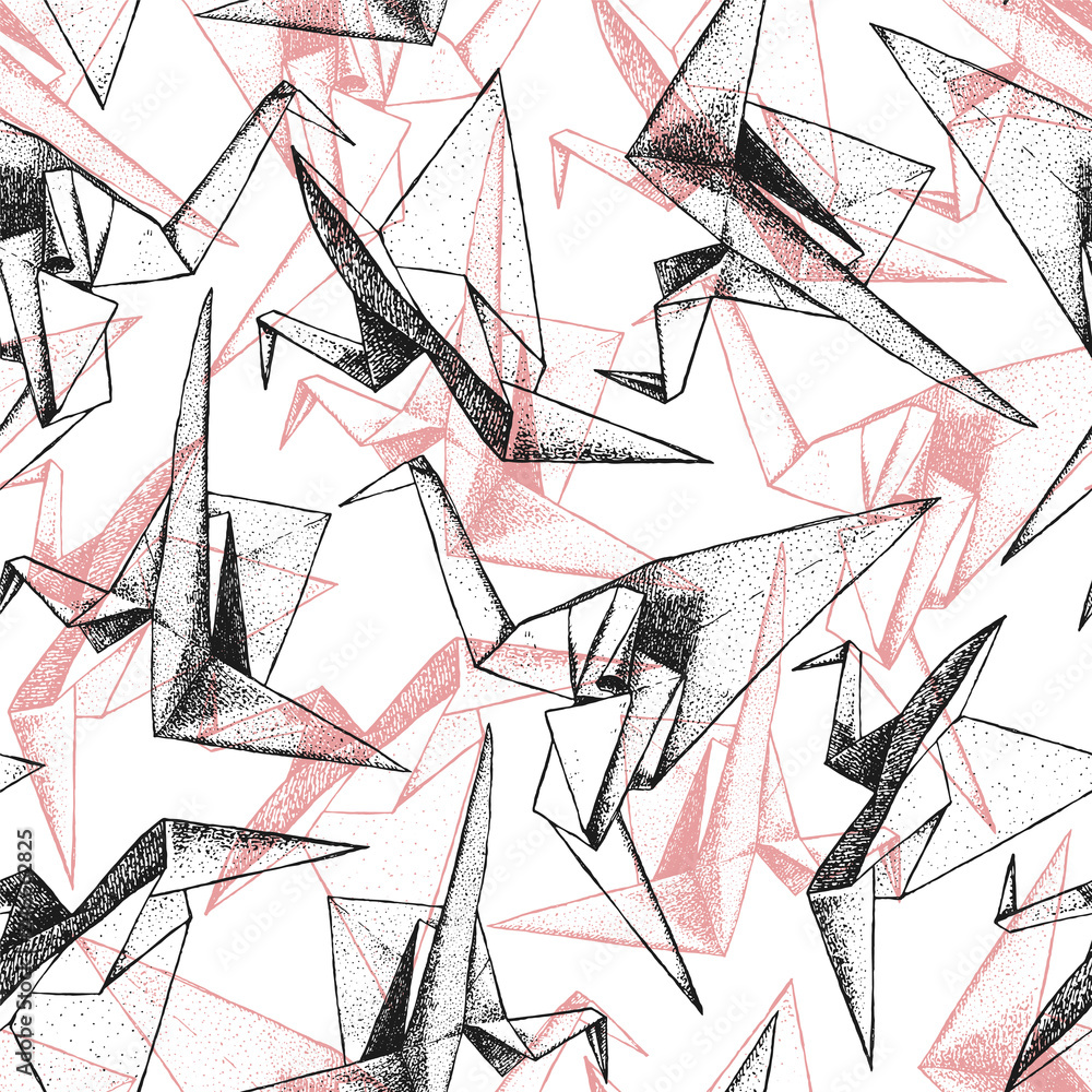 Seamless texture with the origami cranes. Repeating pattern with east ...