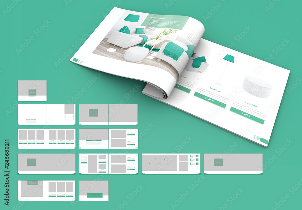 Catalog Layout with Green Accents Stock Template | Adobe Stock