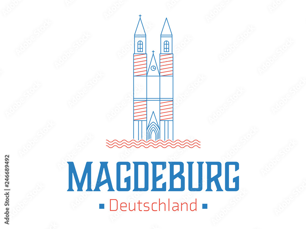 Magdeburger Dom mit Schriftzug. Magdeburg Logo. Modernes Design Stock ...