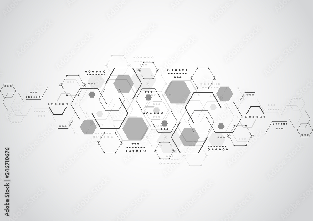 Abstract hexagonal molecular structures in technology background and ...