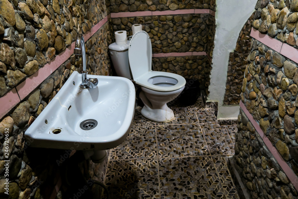 toilet in garden, photo as background Stock Photo | Adobe Stock